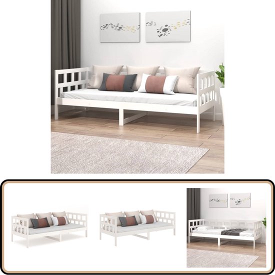 vidaXL Slaapbank Grenenhout 90x200 cm - Wit Slaapbank - Massief Hout ...