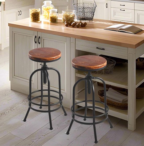 Industriële Barkruk Set - Hoogte verstelbaar - 2 stuks - Zwart ...