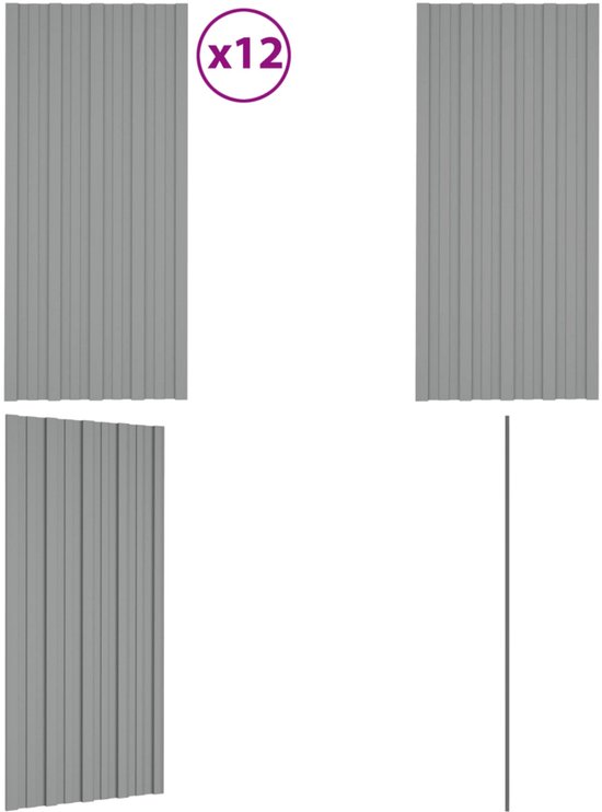 vidaXL Dakpanelen 12 st 100x45 cm gegalvaniseerd staal grijs ...