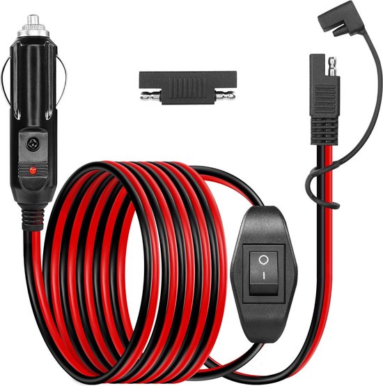SAE to Cigarette Lighter Plug with Switch YACSEJAO 14AWG - 10FT/3M - 12V Male Plug to... | bol