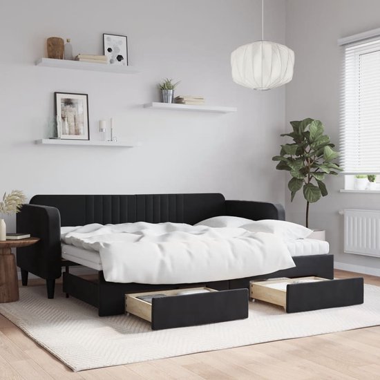 vidaXL Slaapbank met onderschuifbed - Fluweel - Zwart Slaapbank ...