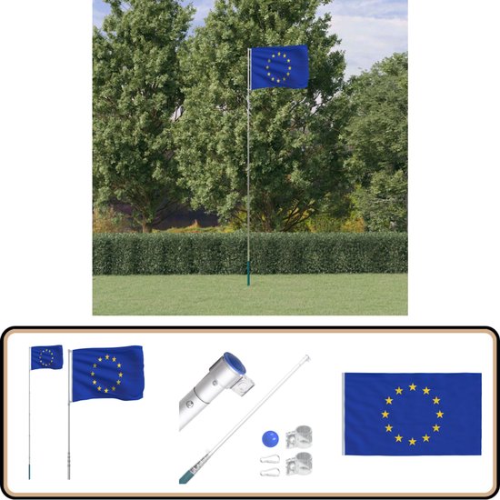 vidaXL Vlaggenmast Europa 5,55m met Vlag Europese Vlag - Europese Vlaggen - Vlag... | bol