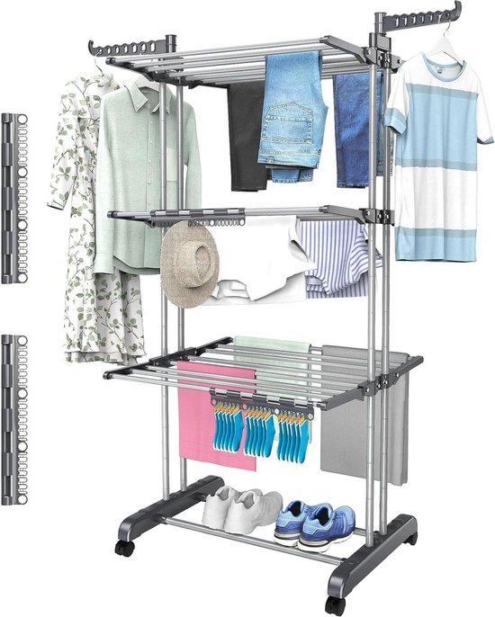 Hoogte verstelbaar opvouwbaar wasrek van roestvrij staal - 4 wielen ...