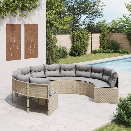 vidaXL Ronde Tuinbank - Beige - Inclusief Kussens Tuinbank - Lounge ...