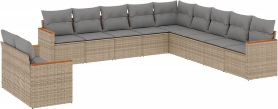 vidaXL 11-delige Tuinset - Poly Rattan - Beige Loungeset - Tuinset - PE ...
