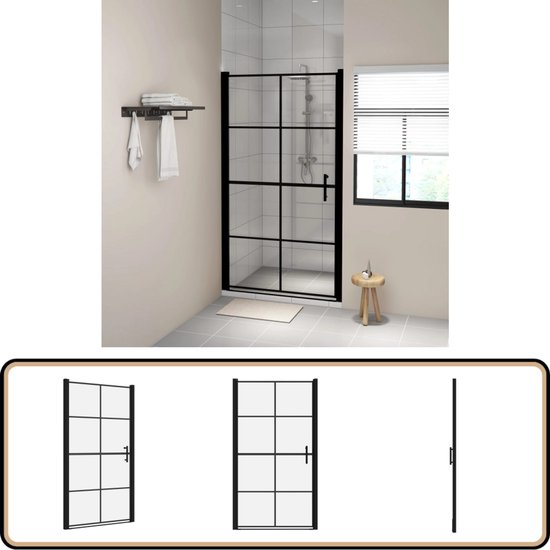 vidaXL Douchedeur - 100x178 cm - Gehard Glas - Zwart Industriele ...