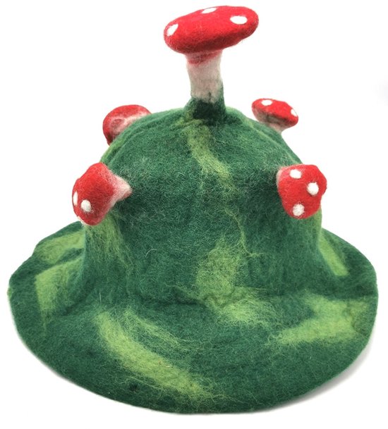 Vilten hoed - Sauna muts Paddenstoel lichtgroen-rood - handgemaakt ...