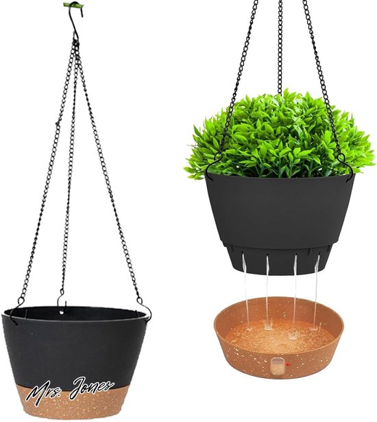 Mrs. Jones Set van 2 hangende plantenpotten zichtbaar water zelfbewaterende bodem... | bol
