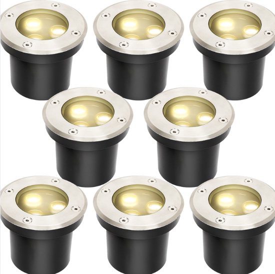 8X Grondspots LED voor buiten - Rond - IP65 Waterdicht - 3 Watt 300 ...