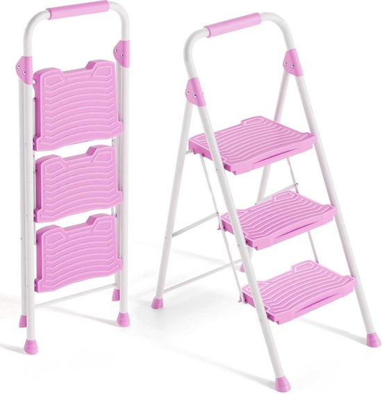 3-traps ladder opstapkruk met leuning brede antislip pedalen opvouwbaar ...