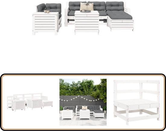 vidaXL Loungeset 7-delig - Massief Grenenhout - Wit Loungeset ...