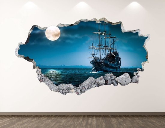 3D Smashed Decal Pirate Ship Wall Decal Art Decor 3D Smashed Ocean ...