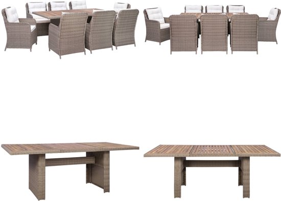 vidaXL 9-delige Tuinset met kussens poly rattan bruin - Tuintafel En ...