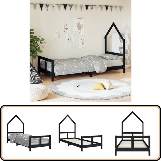 vidaXL Kinderbedframe - 80x200 cm - Zwart Grenenhout Kinderbed - Houten ...