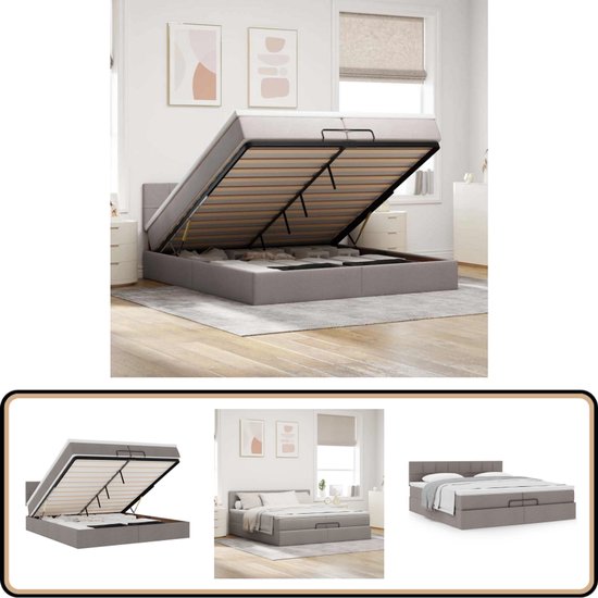 vidaXL Ottoman bed met matras 200x200 cm stof taupe | bol