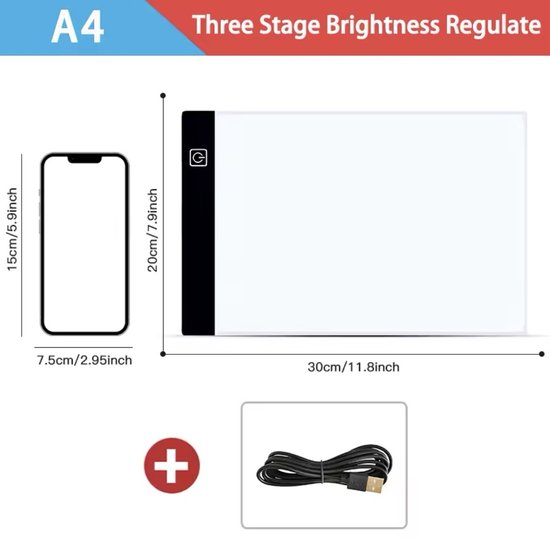 Led Lichtbak voor Tekenen - 3 lichtsterktes - Lightpad A4 dimbaar ...
