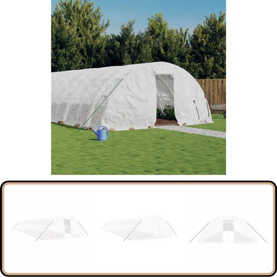 vidaXL Tuinkas - Wit - 80 m² - 16x5x2,3 m - Stalen frame Broeikas ...