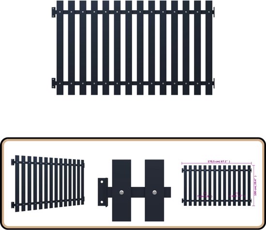 vidaXL Schuttingpaneel - 170,5x100 cm - Staal - Antraciet ...