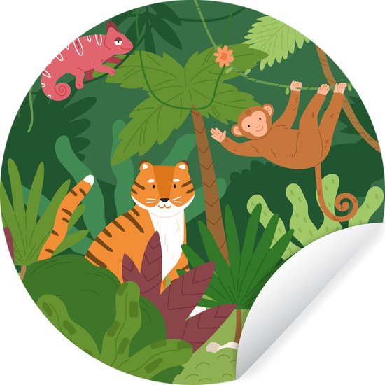 WallCircle - Muurstickers - Behangcirkel - Jungle - Dieren - Wild - 80x80 cm -... | bol