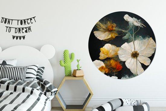WallCircle - Muurstickers - Behangcirkel - Bloemen - Planten - Zwart - Wit - ⌀ 120 cm... | bol
