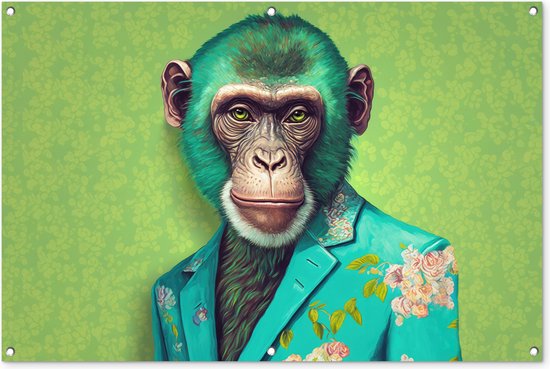 Tuinposter - Tuindoek - Tuinposters buiten - Aap - Colbert - Bloemen - Neon - Portret... | bol