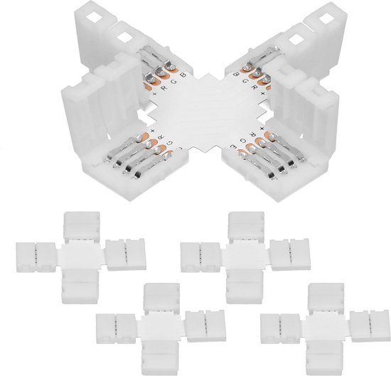 ECD Germany set van 5 LED strip connectoren X-shape cross 4 pin 10mm ...