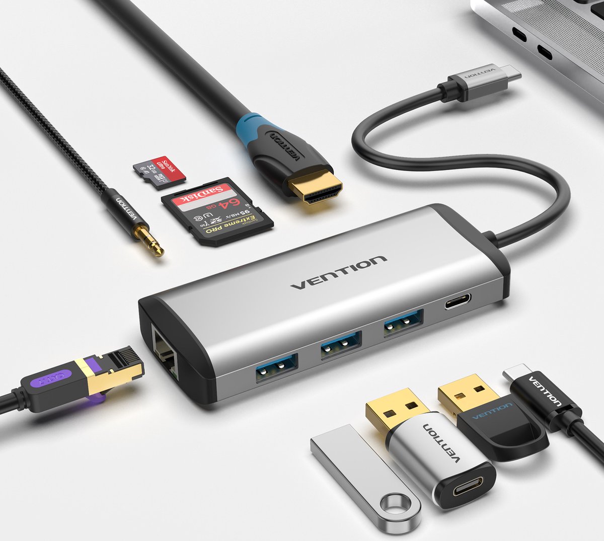 Vention USB C Hub, Docking Station 9 in 1 - USB 3.0, HDMI, TF, SD, RJ45 ...