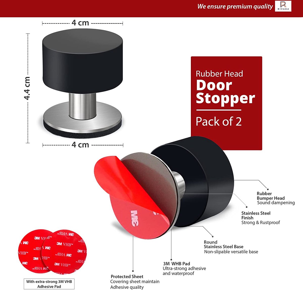 Zelfklevende deurstopper, robuuste roestvrijstalen rubberen stopper ...