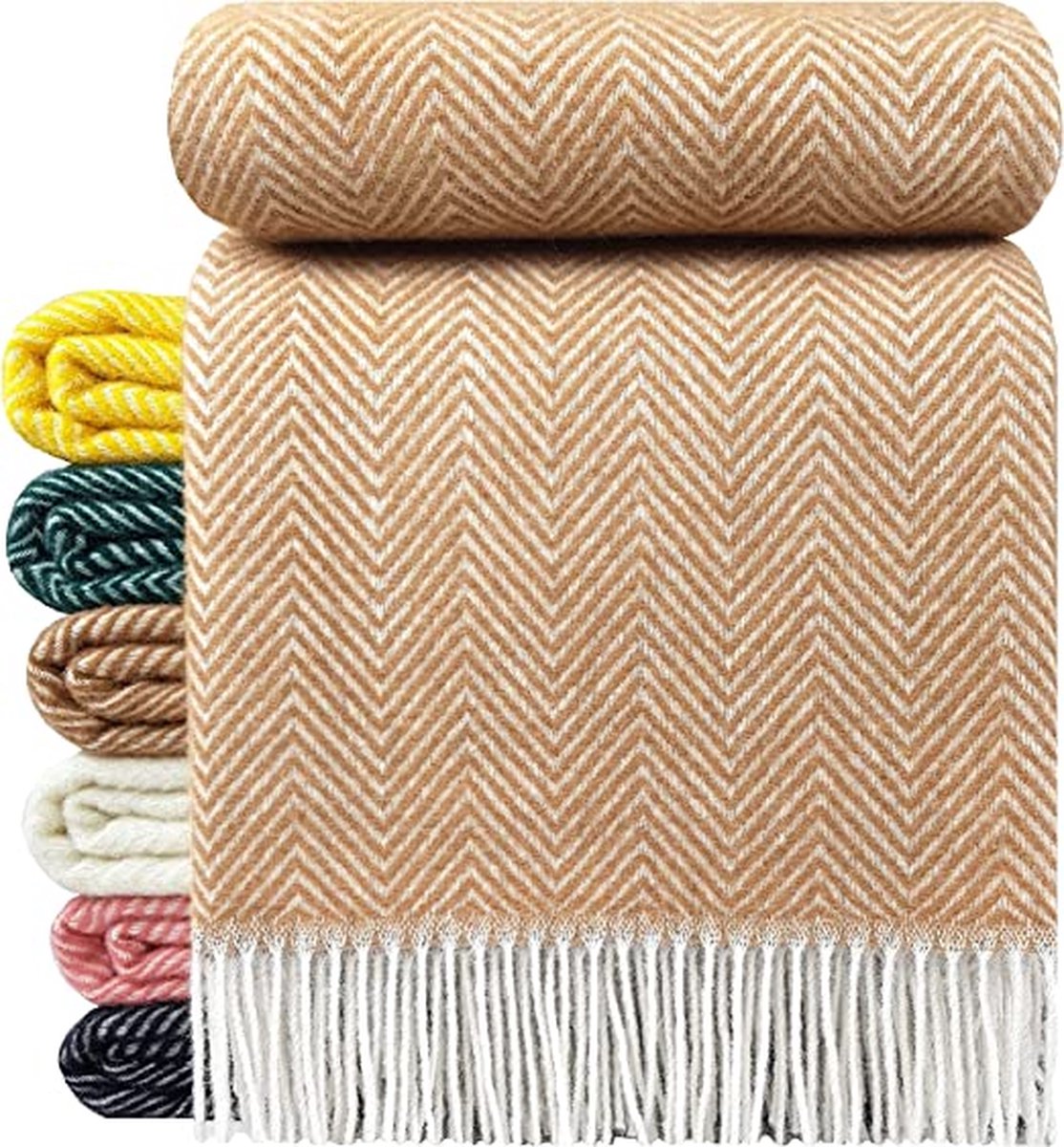 Plaids.shop® Wollen Plaid - HELSINKI - Beige XL (140x200cm) Deken - 100 ...