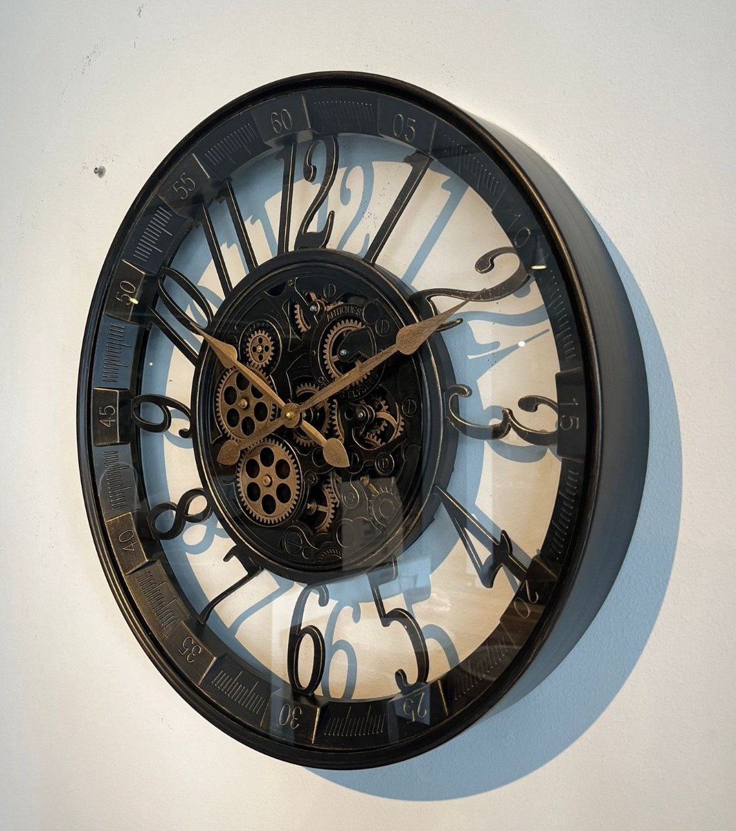 wandklok zwart - wandklok modern Frank - klok met tandwielen 55cm | bol.com