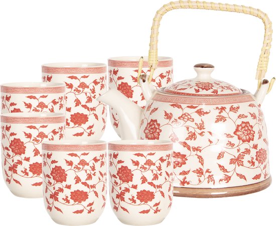 HAES DECO - Chinese Thee set - Theepot met 6 kleine kopjes - Porselein ...
