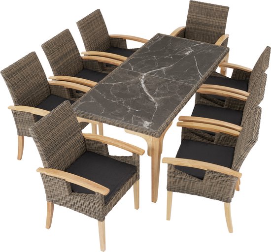 tectake® wicker meubelset, 8x stoelen, 1x tafel, modern, rieten stoel ...