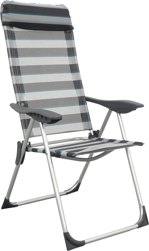 Luxe Gestreepte Tuinstoel met 5 Standen – Grijs / Blauw – Tuinstoelen ...
