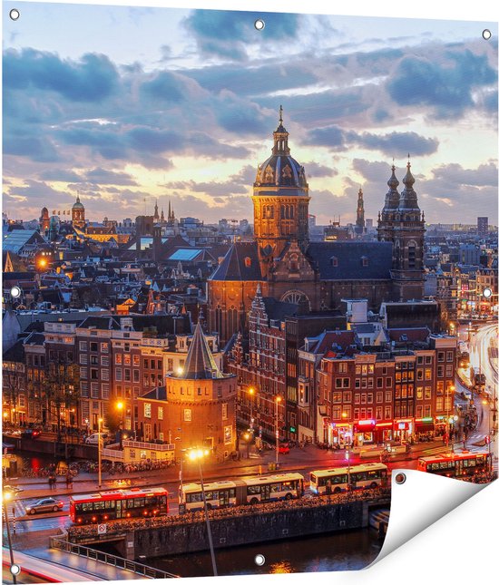 Gards Tuinposter Amsterdam Centrum Luchtfoto Zonsondergang - 90x90 cm ...