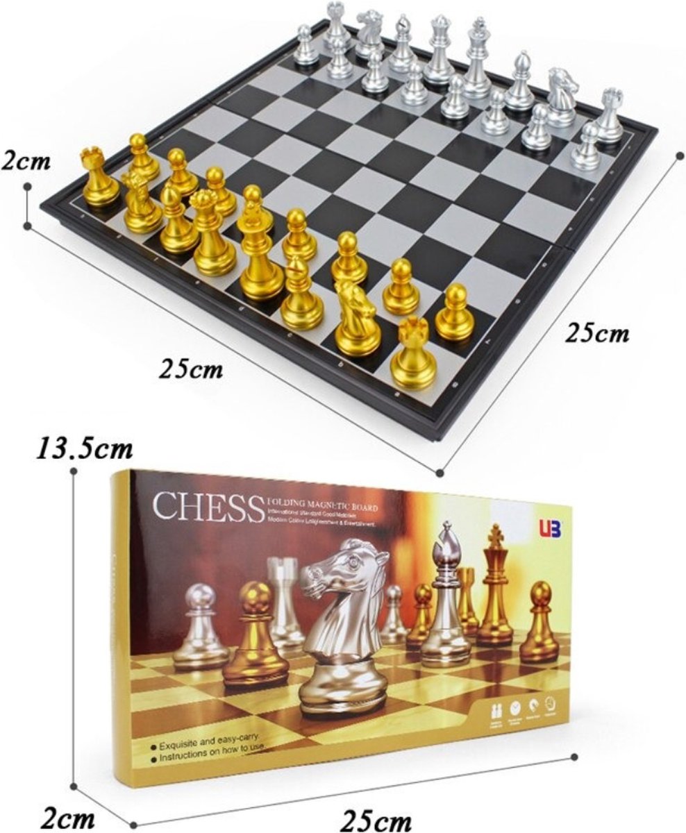 Schaakbord 25x25 cm - Magnetisch - Goud en Zilver - Middeleeuws ...