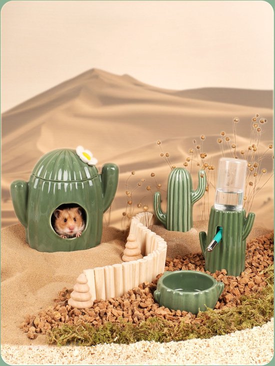 Leuke Hamster Huisje voor In De Kooi Keramische Cactus Kleine Huisdier ...