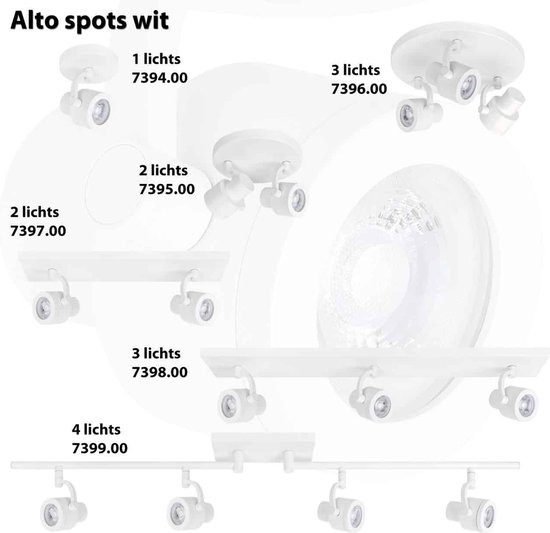 Witte balk spot Alto | 3 lichts | wit | metaal | 65 x 9 cm | Ø 6 cm ...