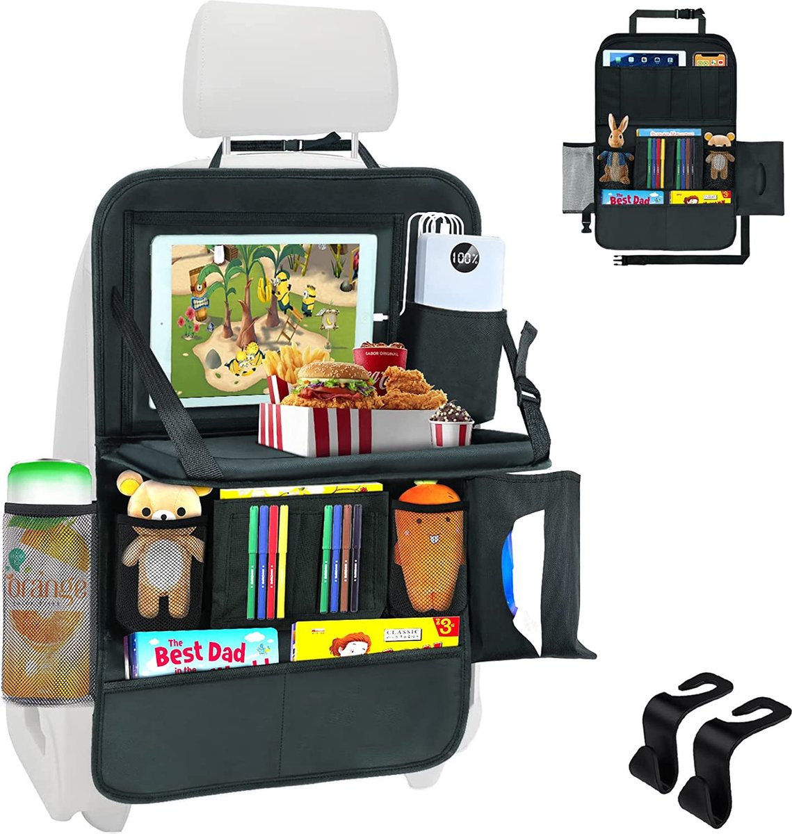 Luxe auto organizer - Autostoel organiser voor kinderen met vakken ...