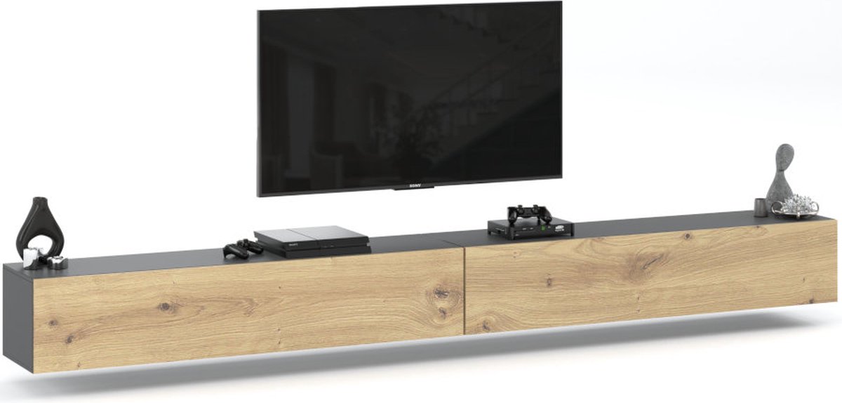 AZ Home Tv Meubel Young 300 cm - Antraciet Eiken Tv Kast Hangend Kast ...