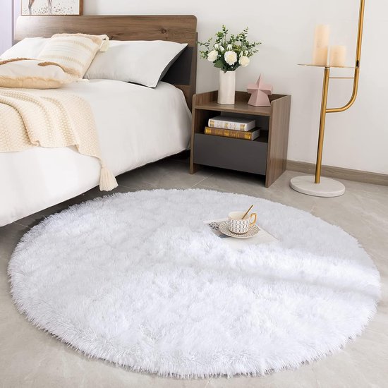 Rond vloerkleed shaggy - decoratief tapijt - Ø 150 cm - wit | bol