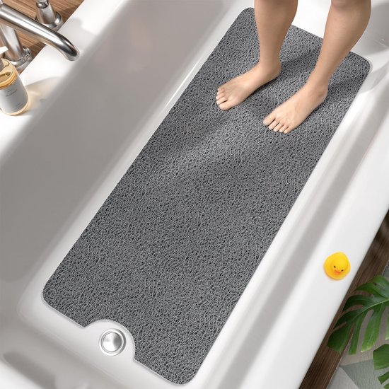 Antislip badmat 100 x 40 cm - zachte douchemat - grijs - PVC | bol