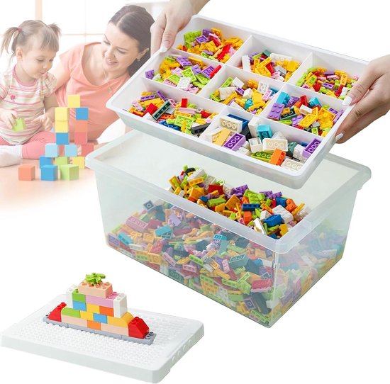 Opbergdozen met deksel voor Lego-bouwstenen - transparante sorteerdoos ...