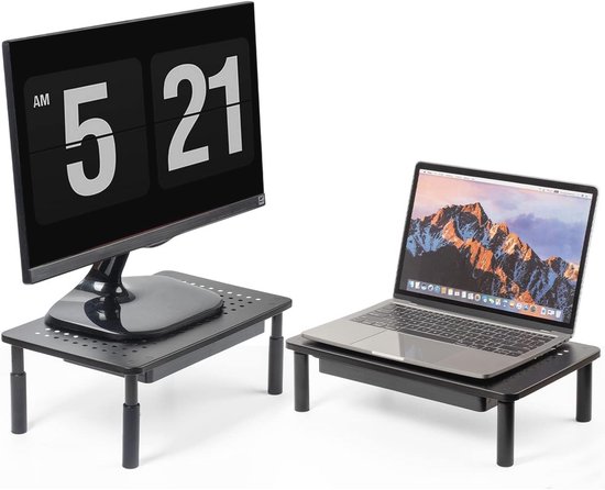 Verstelbare Monitor Standaard voor 2 Schermen met Lade – Ergonomische ...