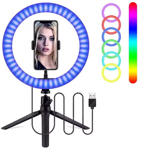 Ring Lamp Luminex Pro® - RGB LED - 8 Kleuren - Make-up Light | bol