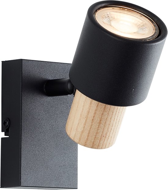 Brilliant Pini - Wandlamp - GU10 max 1x10W - Zwart/Hout | bol
