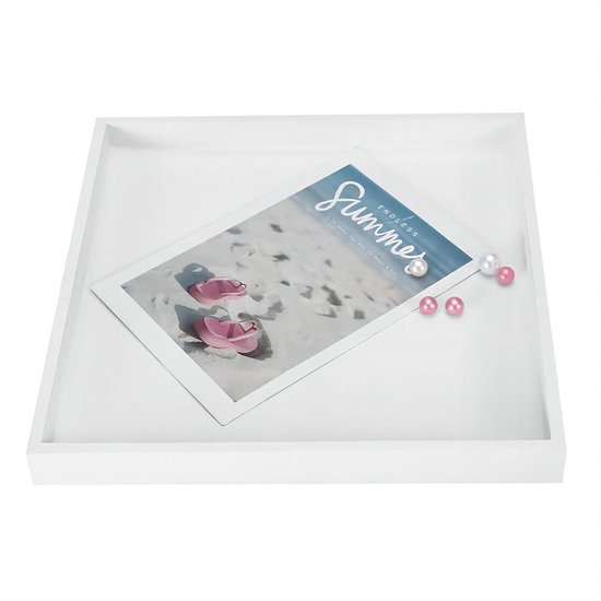 Vierkant Decoratief Houten Dienblad voor Desktop Opslag - Wit | bol