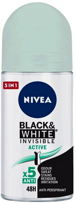 Nivea - Deodorant - Roller - Black & White Invisible - Active - 50 ml -... | bol