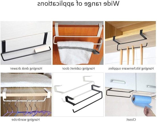 Wand keukenrolhouder zonder boren/boren - Zwart - Wandmontage opbergrek ...