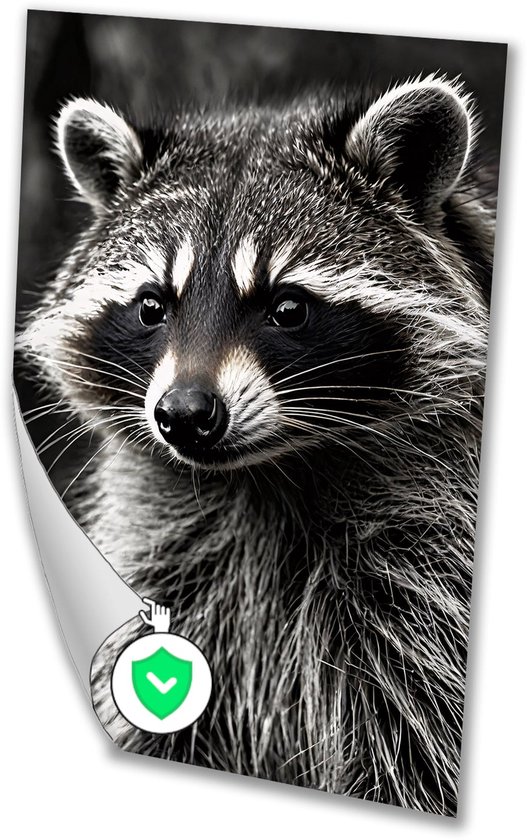 Zwart-wit foto van wasbeer - Wasbeer wanddecoratie - Poster dieren ...