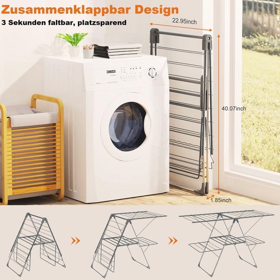 Inklapbaar 3-niveaus droogrek toren met aanpasbare hoogte ...